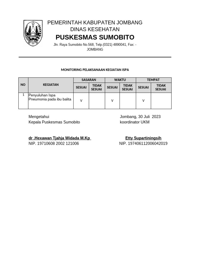 Monitoring Program ISPA Sumobito | PDF
