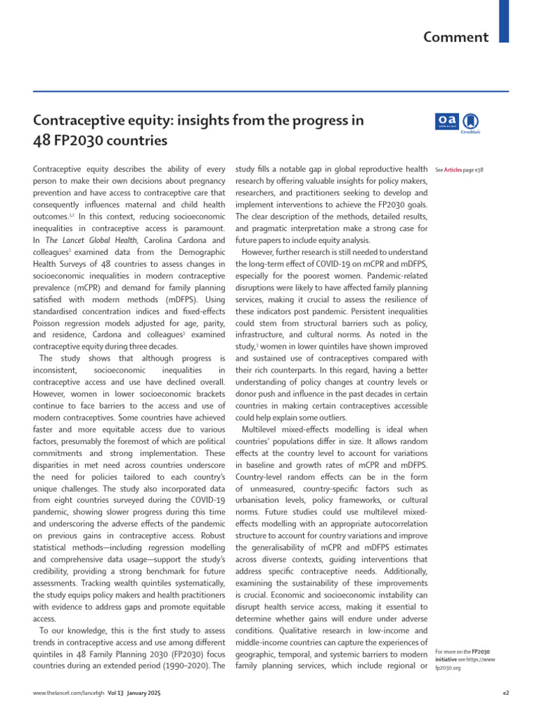Contraceptive Equity Insights From The Progress I | PDF | Family ...