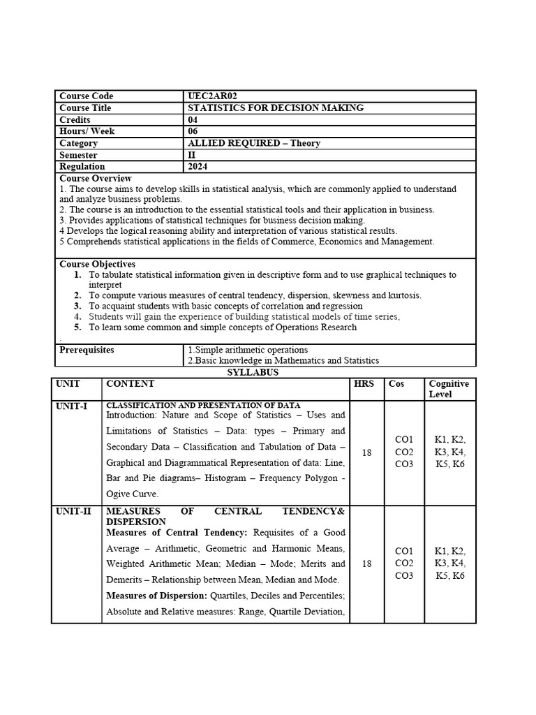 Stats Syllabus | PDF | Statistics | Regression Analysis