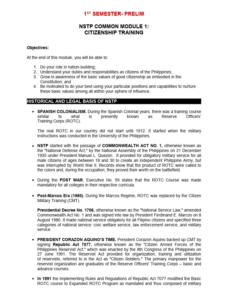 NSTP Citizenship Training Guide | PDF | Flag | Justice