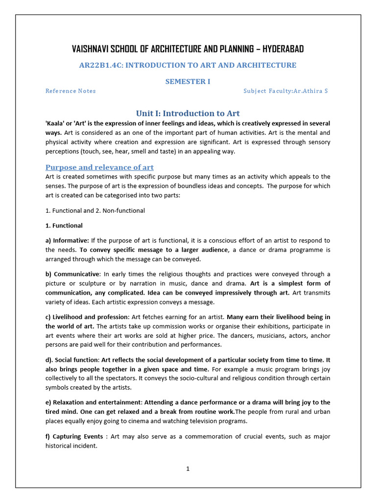 IAA Reference Notes - Unit 1 | PDF | Composition (Visual Arts) | Aesthetics