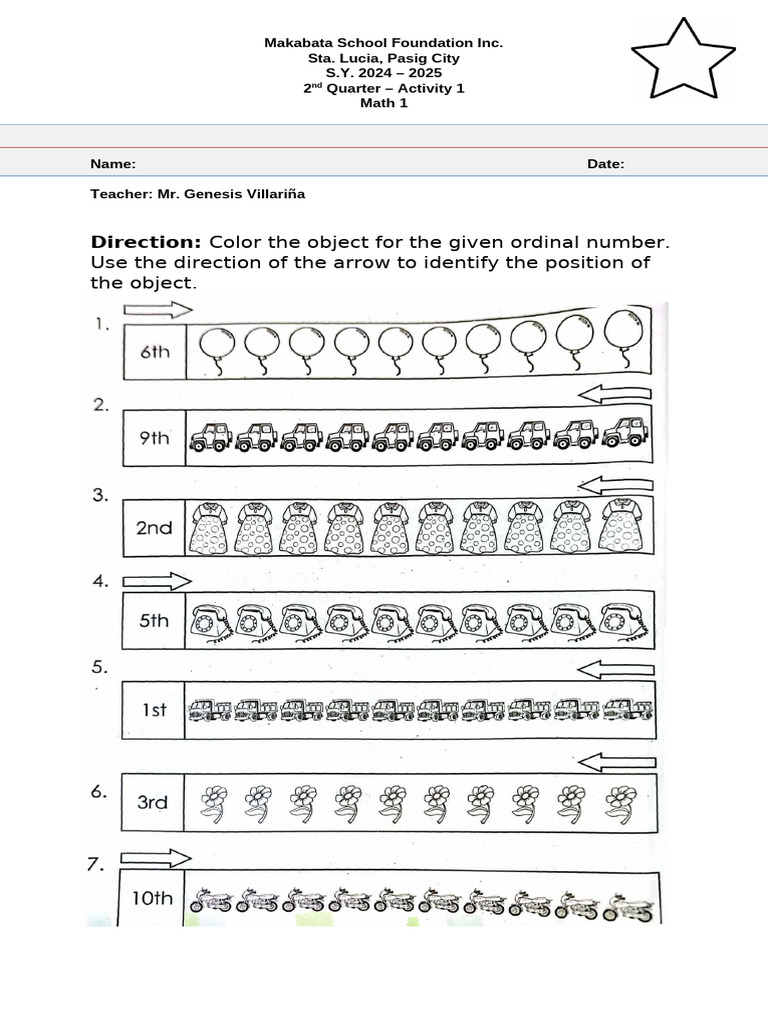 ordinal umbers worksheet | PDF