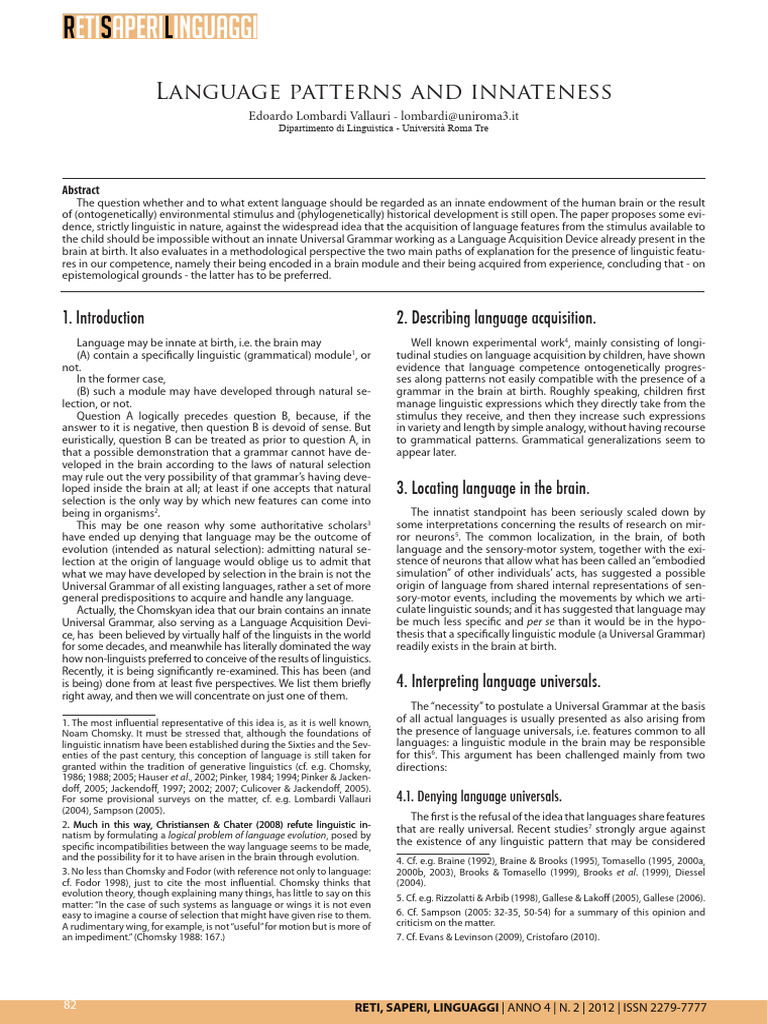 Language Patterns and Innateness | PDF | Language Acquisition | Linguistics