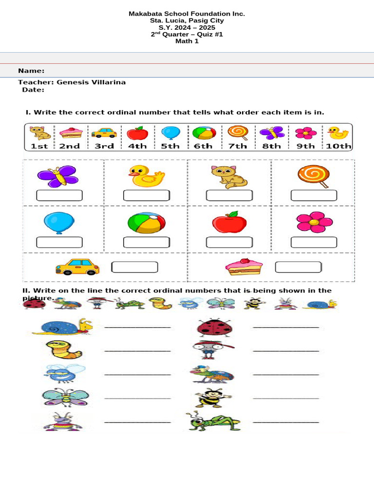 Ordinal Number Worksheet | PDF