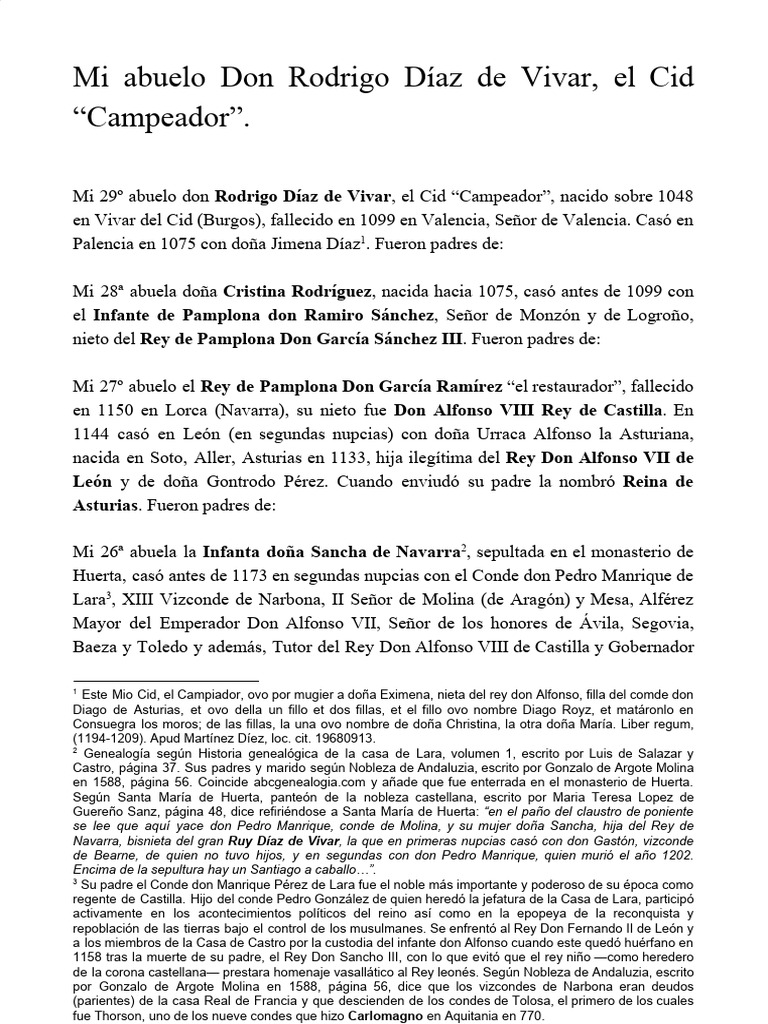 Descendientes del Cid Campeador | PDF | Familias Nobles Españolas