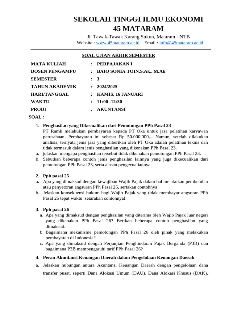 SOAL UAS PERPAJAKAN I | PDF