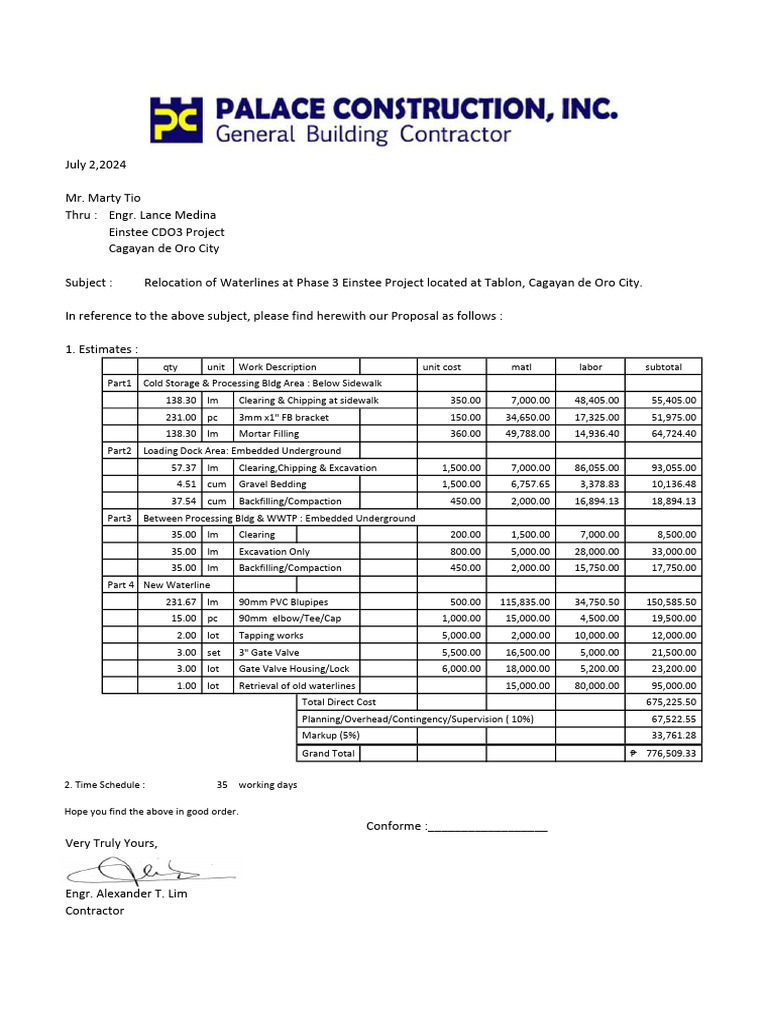 Waterline Relocation Proposal | PDF