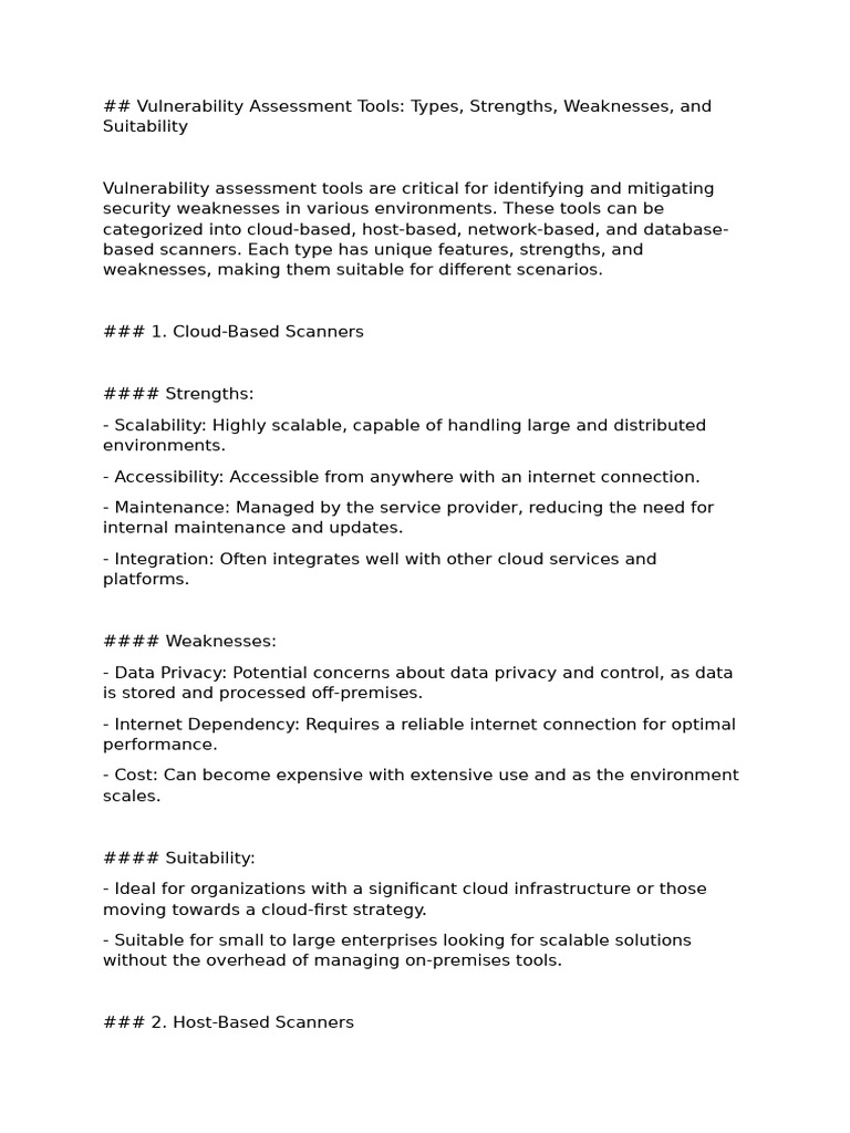 Vulnerability Assessment Tools | PDF | Cloud Computing | Computer Security