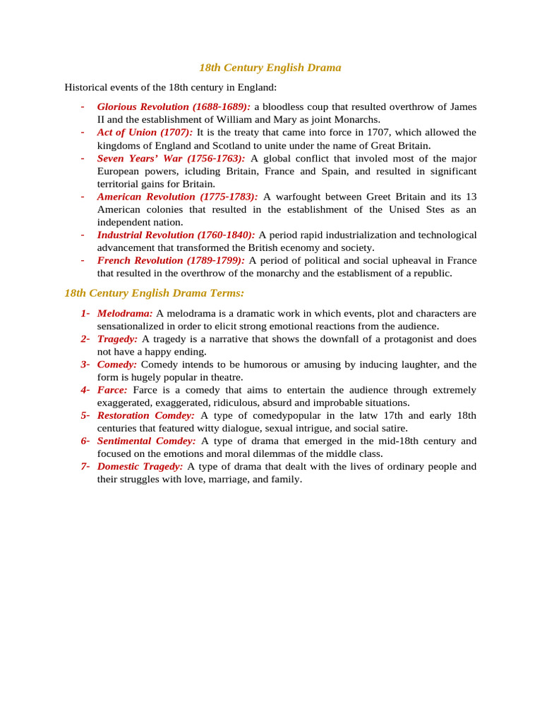 18th Century English Drama Overview | PDF