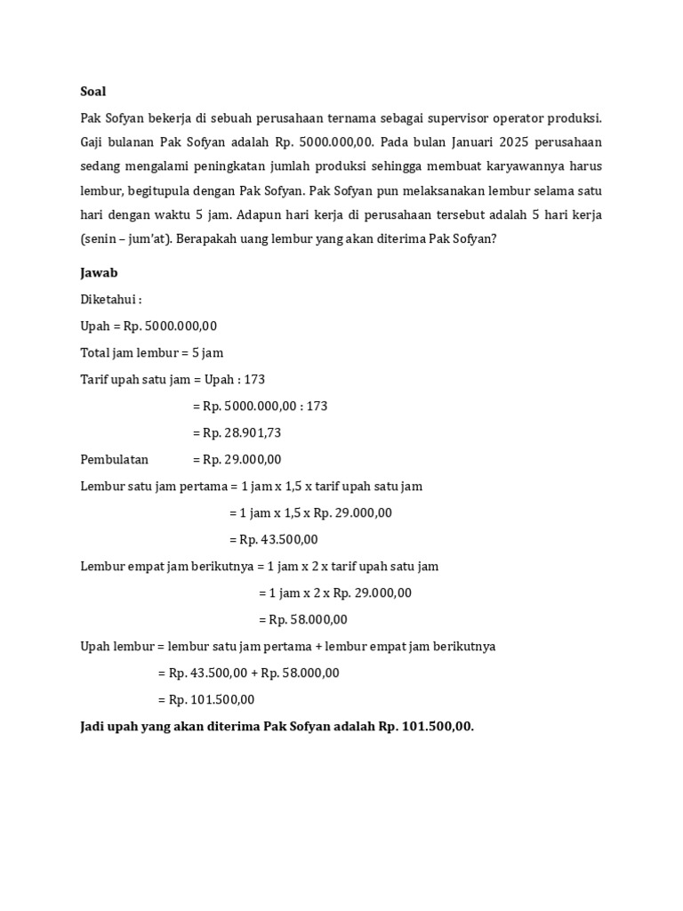 Tugas 12 Perhitungan Uang Lembur | PDF