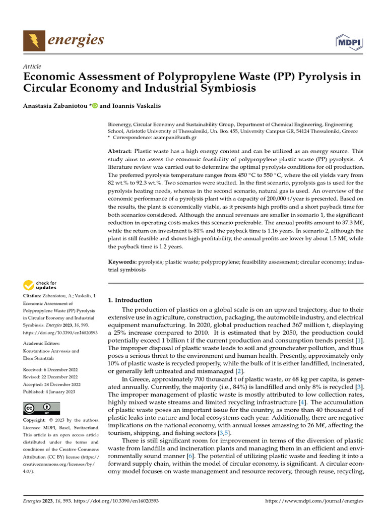 Economic_Assessment_of_Polypropylene_Waste_PP_Pyro | PDF | Recycling ...