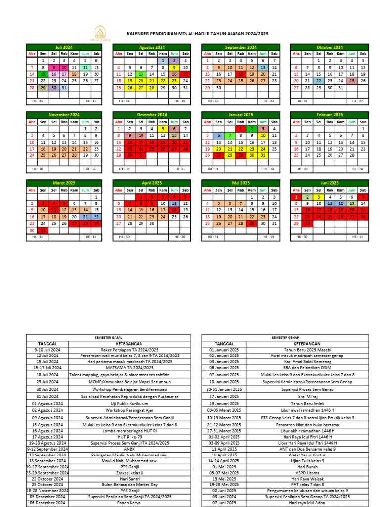 Kaldik MTs Al-Hadi II TA 2024-2025 | PDF