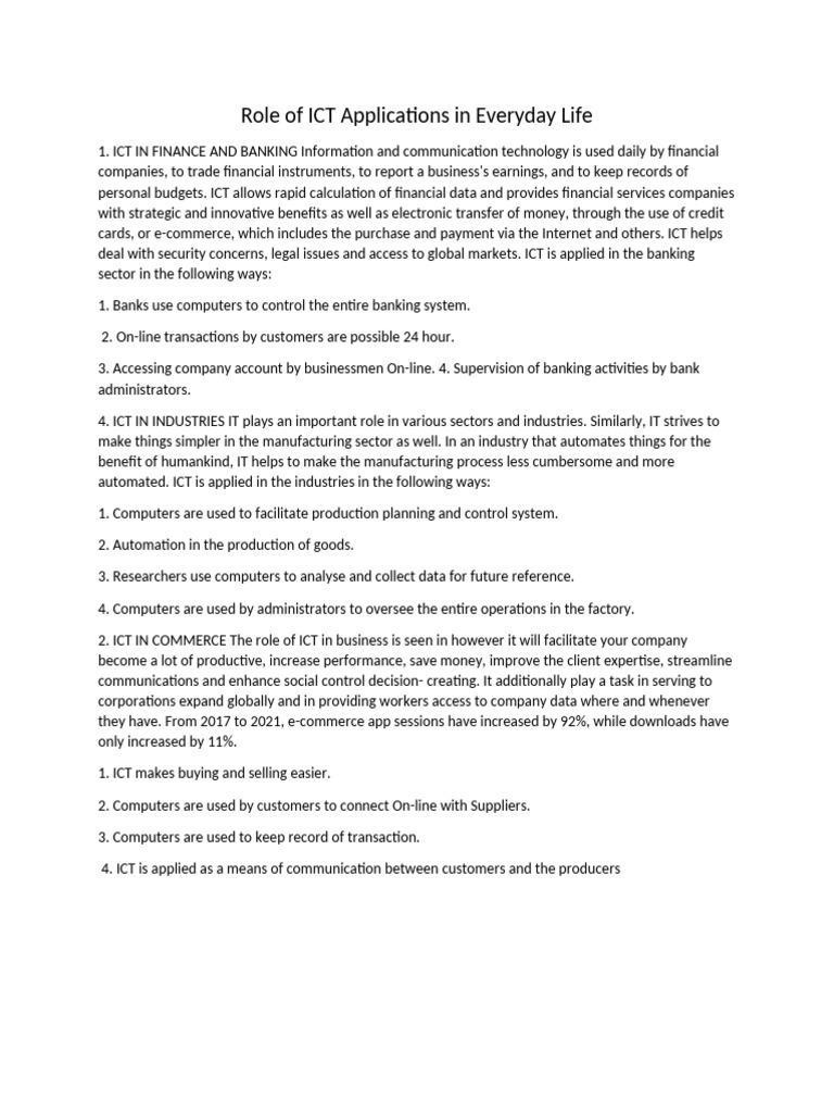 Role of ICT Applications in Everyday Life_Task 1 | PDF