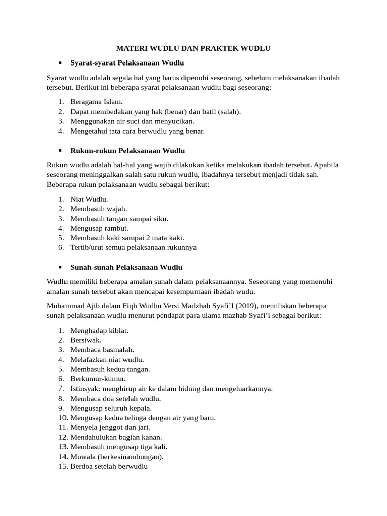 Materi Wudlu Dan Praktek Wudlu | PDF