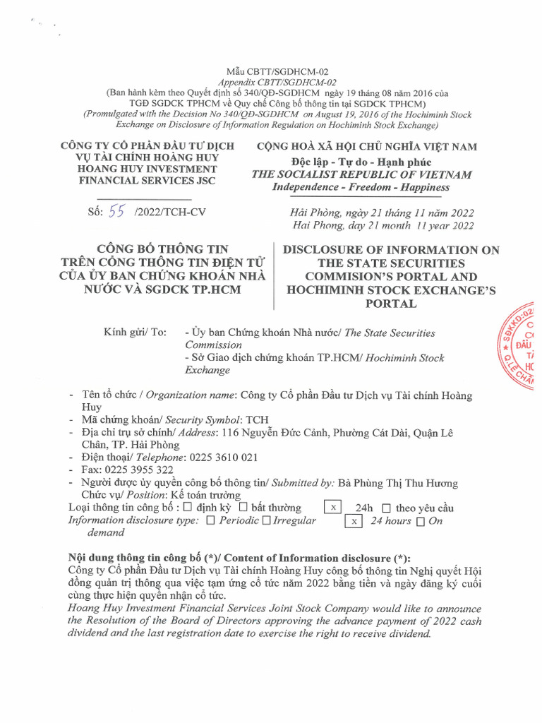 TCH Nghi Quyet H QT Ve Viec Tam Ung Co Tuc Nam 2022 Bang Tien 0 | PDF