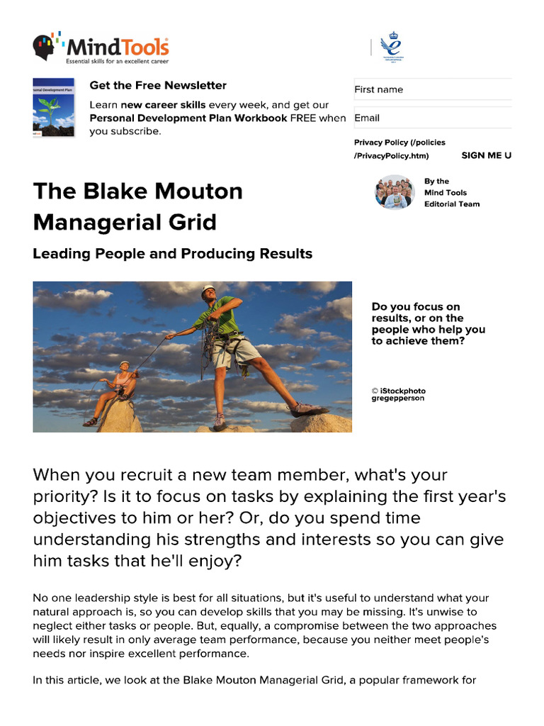 The Blake Mouton Managerial Grid - From MindTools | PDF