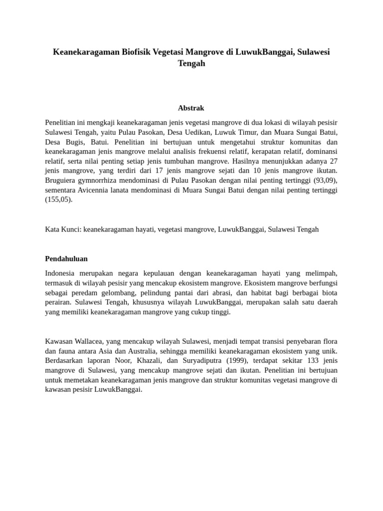 Virna Muthmainnah (G10122025) Keanekaragaman Biofisik Vegetasi Mangrove Di LuwukBanggai | PDF