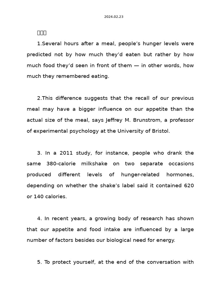 Memory's Impact on Appetite | PDF | Eating | Psychological Concepts