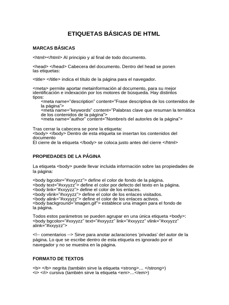 Etiquetas Básicas HTML | PDF | Hipervínculo | HTML