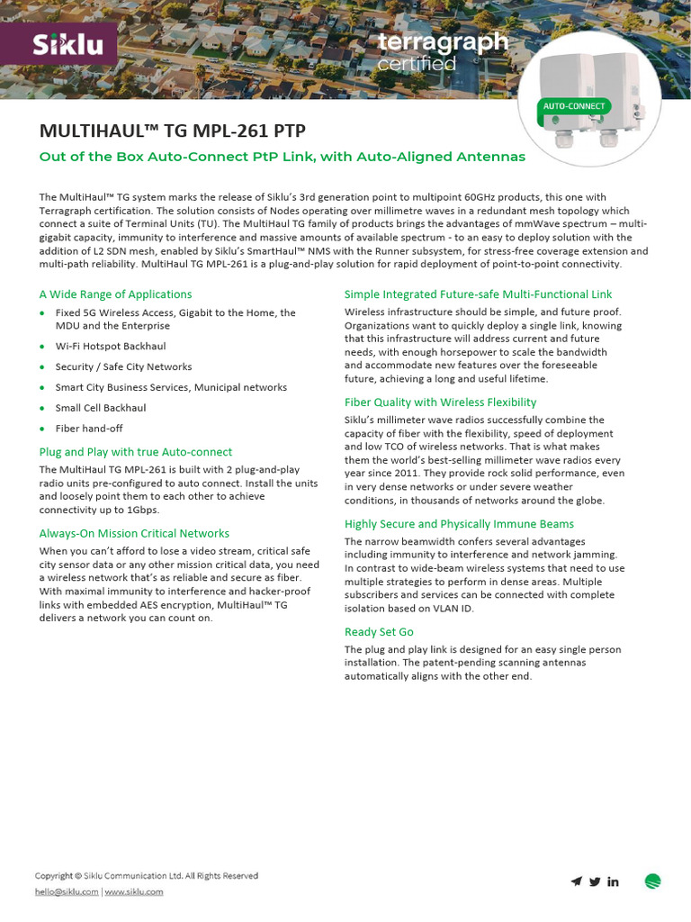 Siklu MultiHaul TG MPL-261 Overview | PDF | Wireless Network | Radio