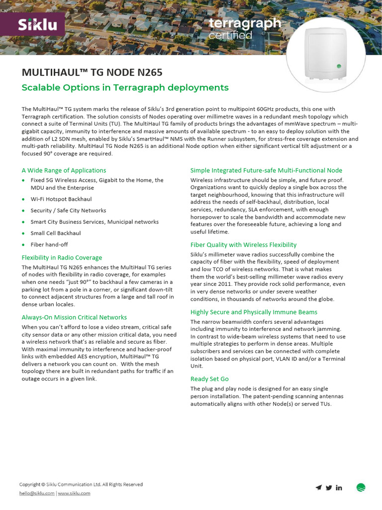 Siklu DS MultiHaul TG N265 A4 | PDF | Wireless Network | Network Topology