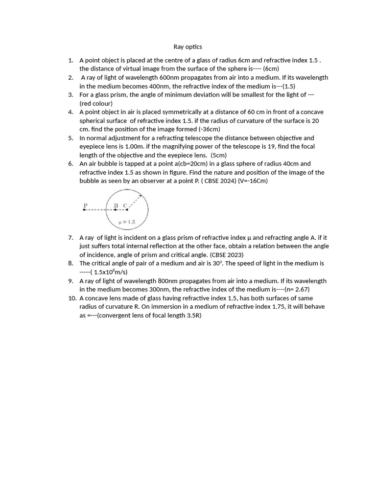 Ray Optics Problems and Solutions | PDF