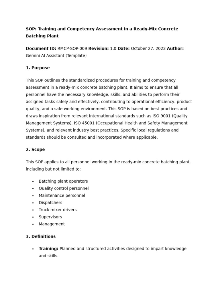 Batching Plant Operator Training SOP | PDF | Educational Technology