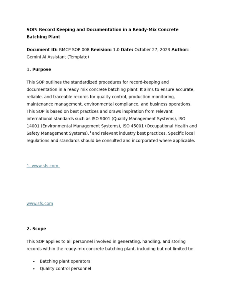 SOP - Record Keeping and Documentation in A Ready-Mix Concrete Batching ...