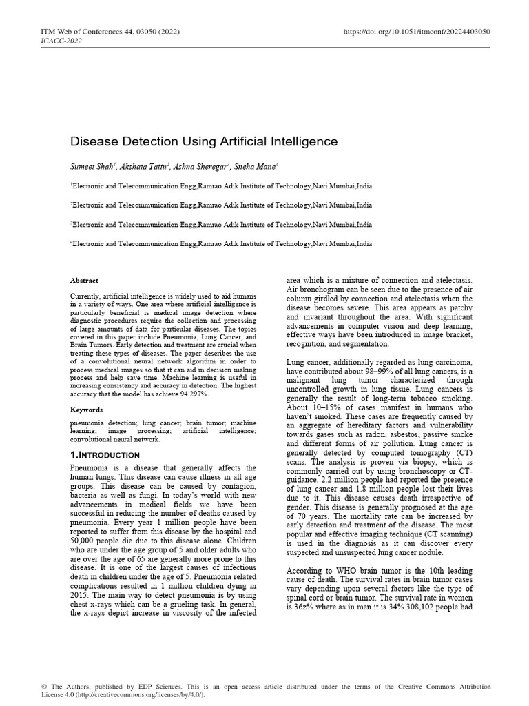Disease Detection Using Artificial Intelligence | PDF | Machine ...