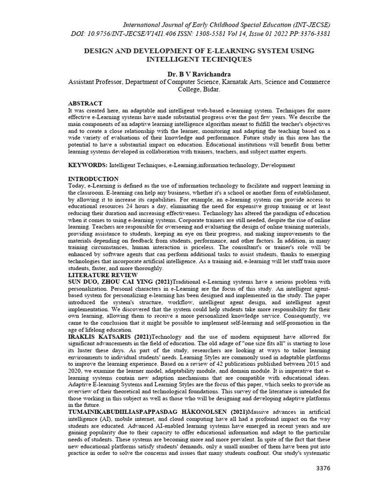 Design and development of E-learning using intelligent techniques | PDF | Educational Technology ...