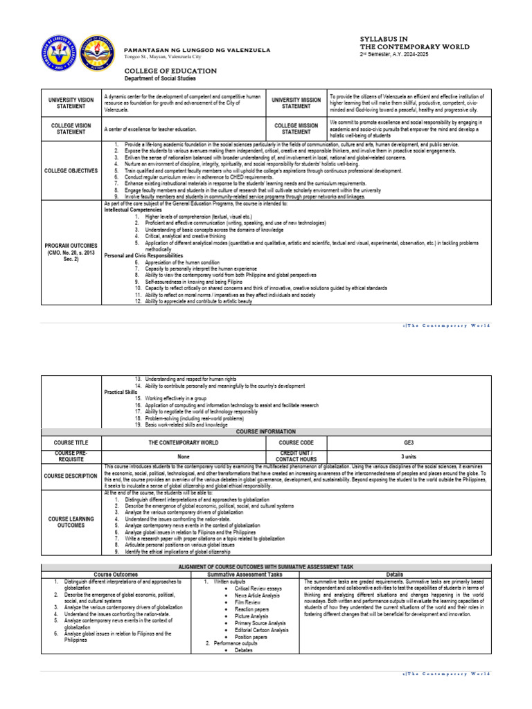 GE3 The Contemporary World | PDF | Human Migration | Knowledge