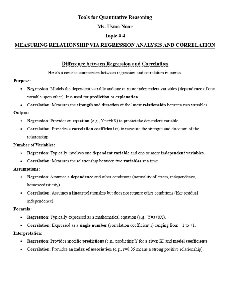 Measuring Relationship via Regression Analysis and Correlation | PDF | Linear Regression ...