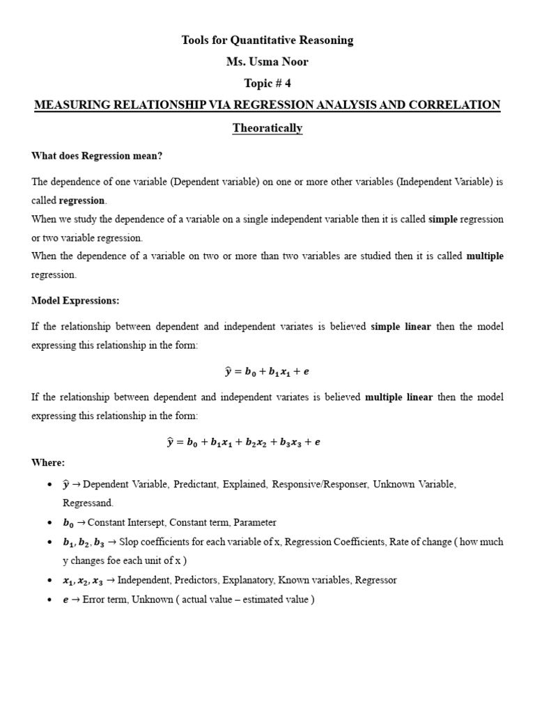 Measuring Relationship Via Regression Analysis and Correlation-1 | PDF | Linear Regression ...