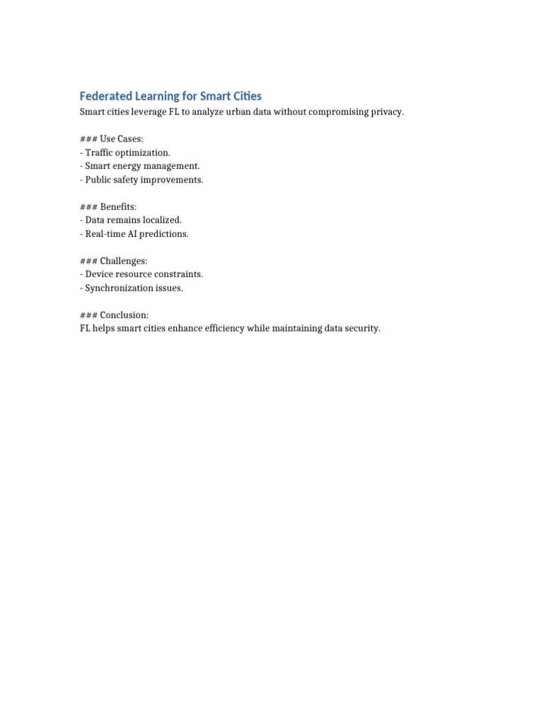 Federated Learning For Smart Cities | PDF