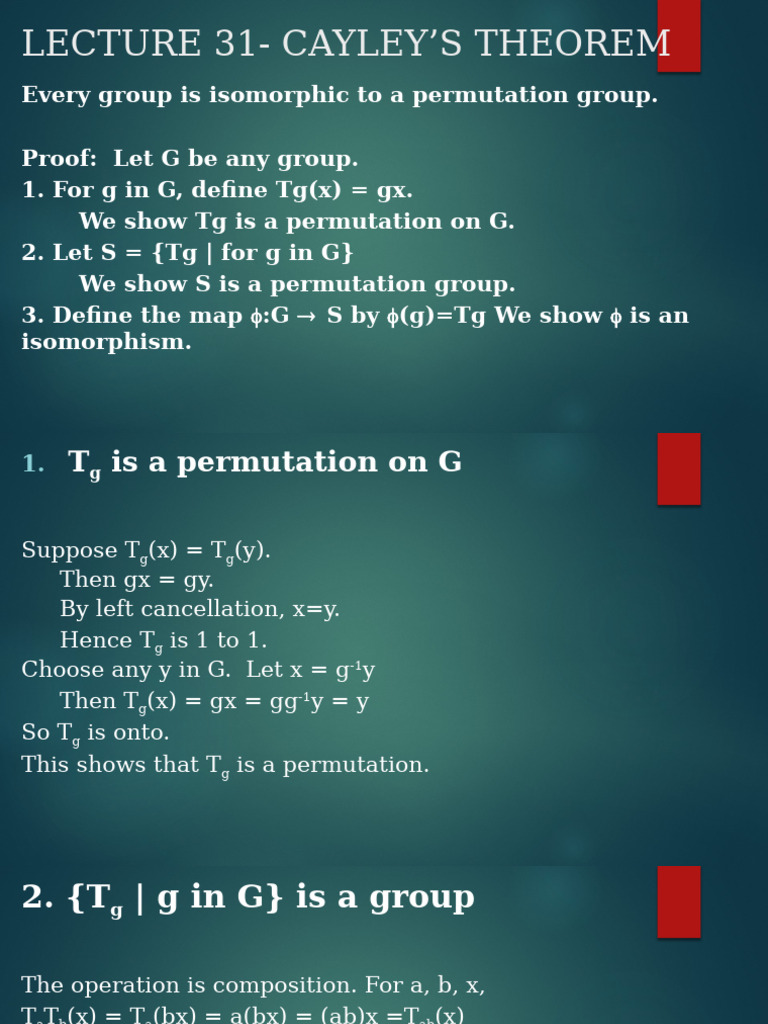 Lecture 31 - Cayley's Theorem | PDF
