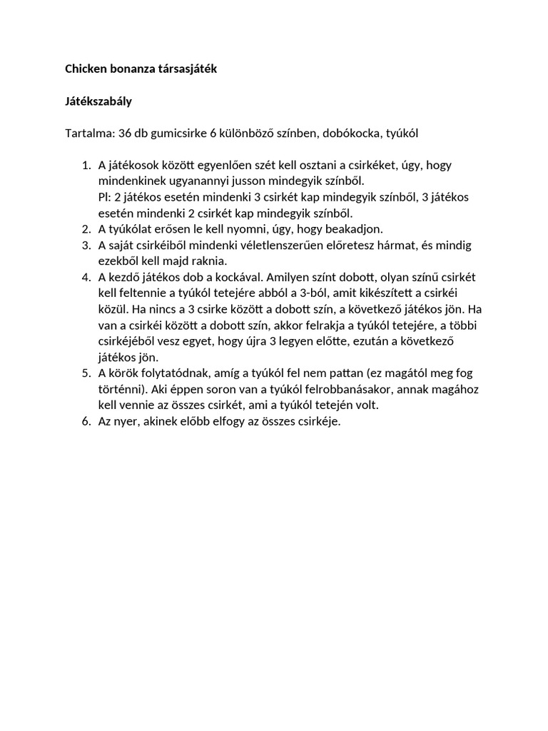 Chicken Bonanza Társasjáték | PDF