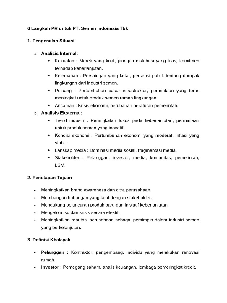 6 Langkah PR Untuk PT. Semen Indonesia TBK | PDF