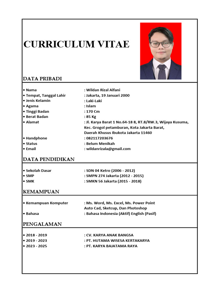 CV Lamaran Kerja Wildan 2025 | PDF