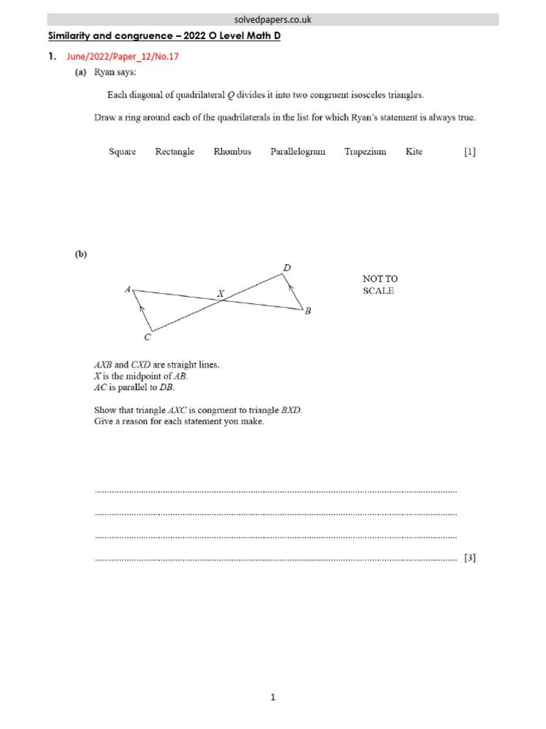 O Level Math D: Similarity & Congruence | PDF