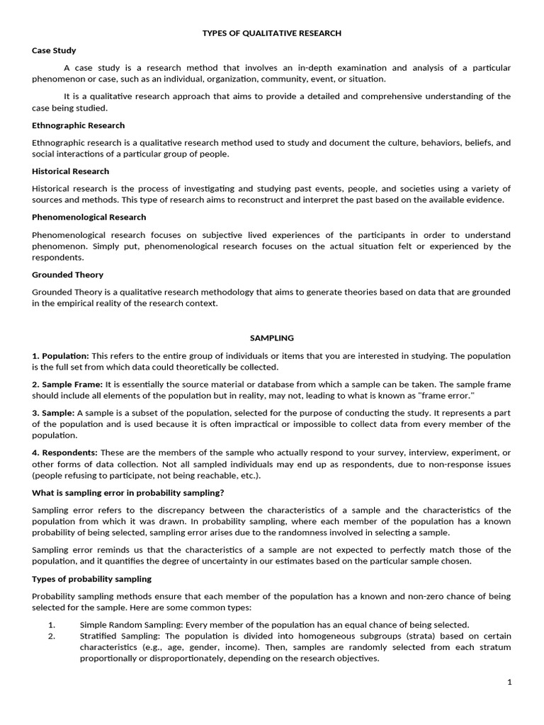 Types of Qualitative Research and Sampling | PDF | Sampling (Statistics ...