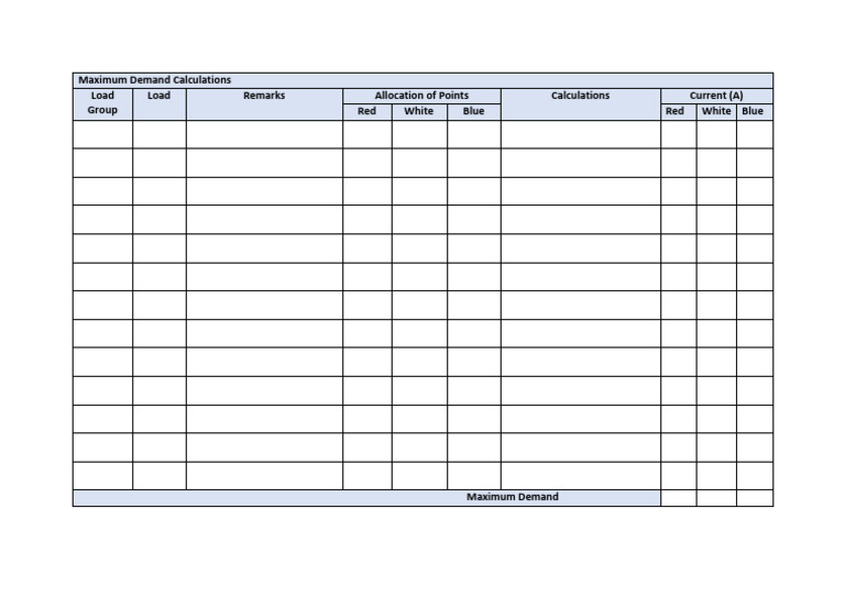 Maximum Demand Calculation Sheet Pdf