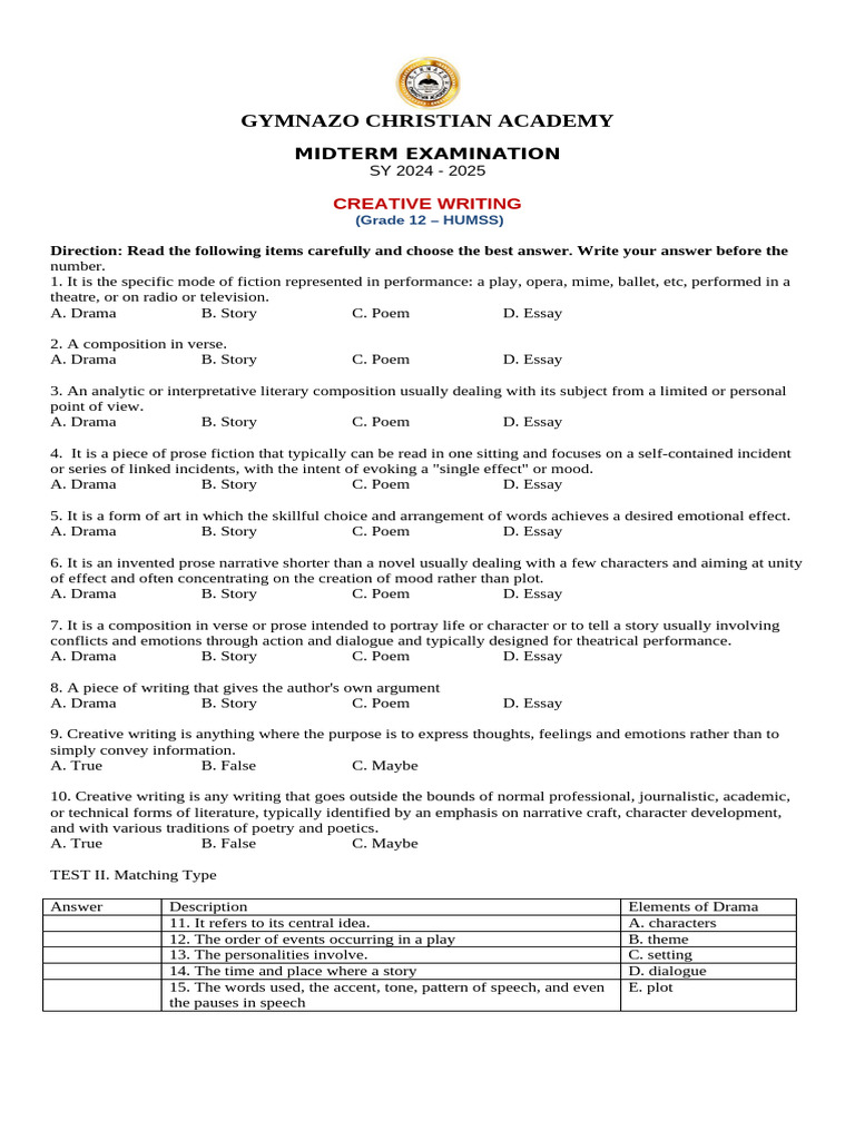 Gca Creative Writing Midterm Exam | PDF | Essays | Poetry