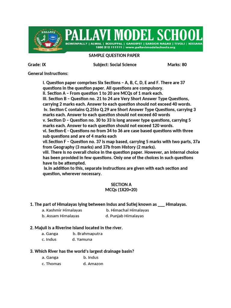 Sample Question Paper Grade IX | PDF | Forests | Poverty