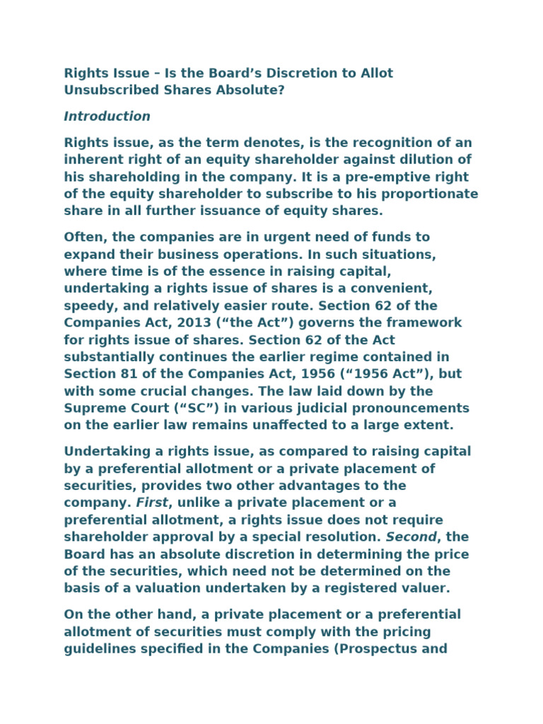Rights Issue | PDF | Dividend | Preferred Stock