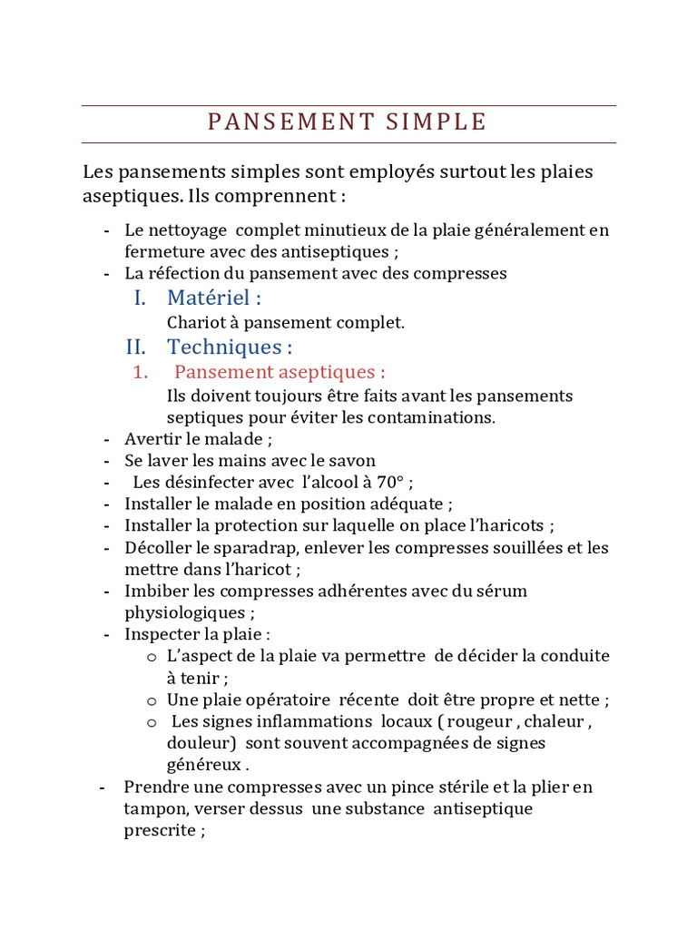 Techniques de Pansement Simple et Aseptique | PDF
