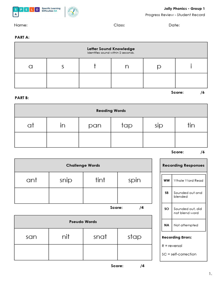 JP G1 PR Student Record Form | PDF | Phonics | Linguistics