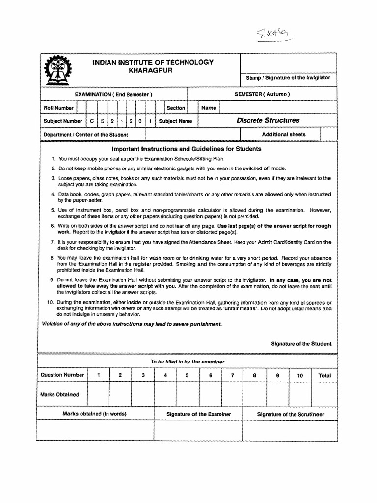 CS21201 Discrete Structures EA 2023 | PDF