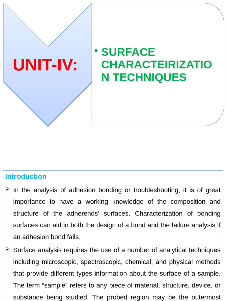 CH SC 4.1 UNIT-IV SURFACE CHARACTEIRIZATION TECHNIQUES | PDF | X Ray Photoelectron Spectroscopy ...