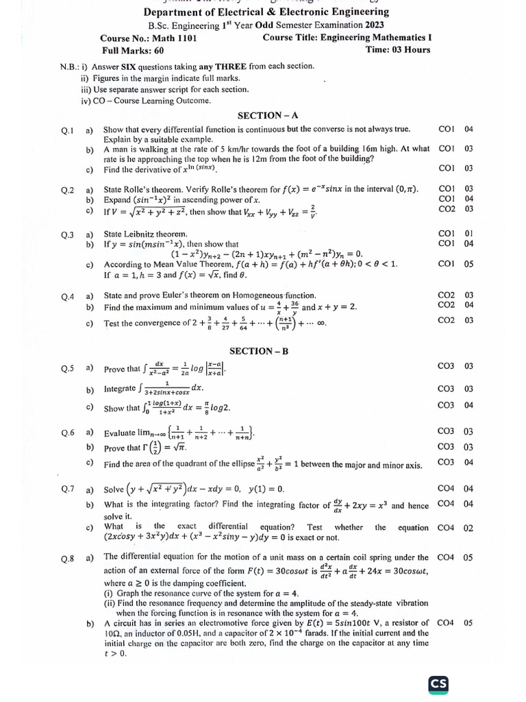 EEE-22 Odd Semester Final Questions #Cotha - 13 | PDF