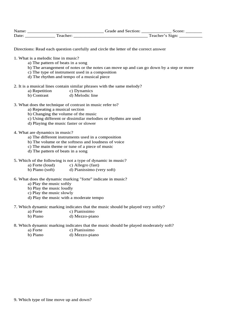 MAPEH Questionnaire - Copy | PDF | Tempo | Musical Compositions